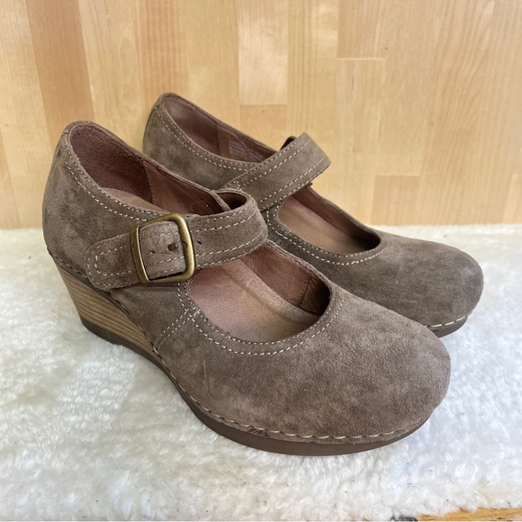 Dansko | Shoes | Dansko Taupe Suede Sanda Wedge Mary Jane 36 | Poshmark